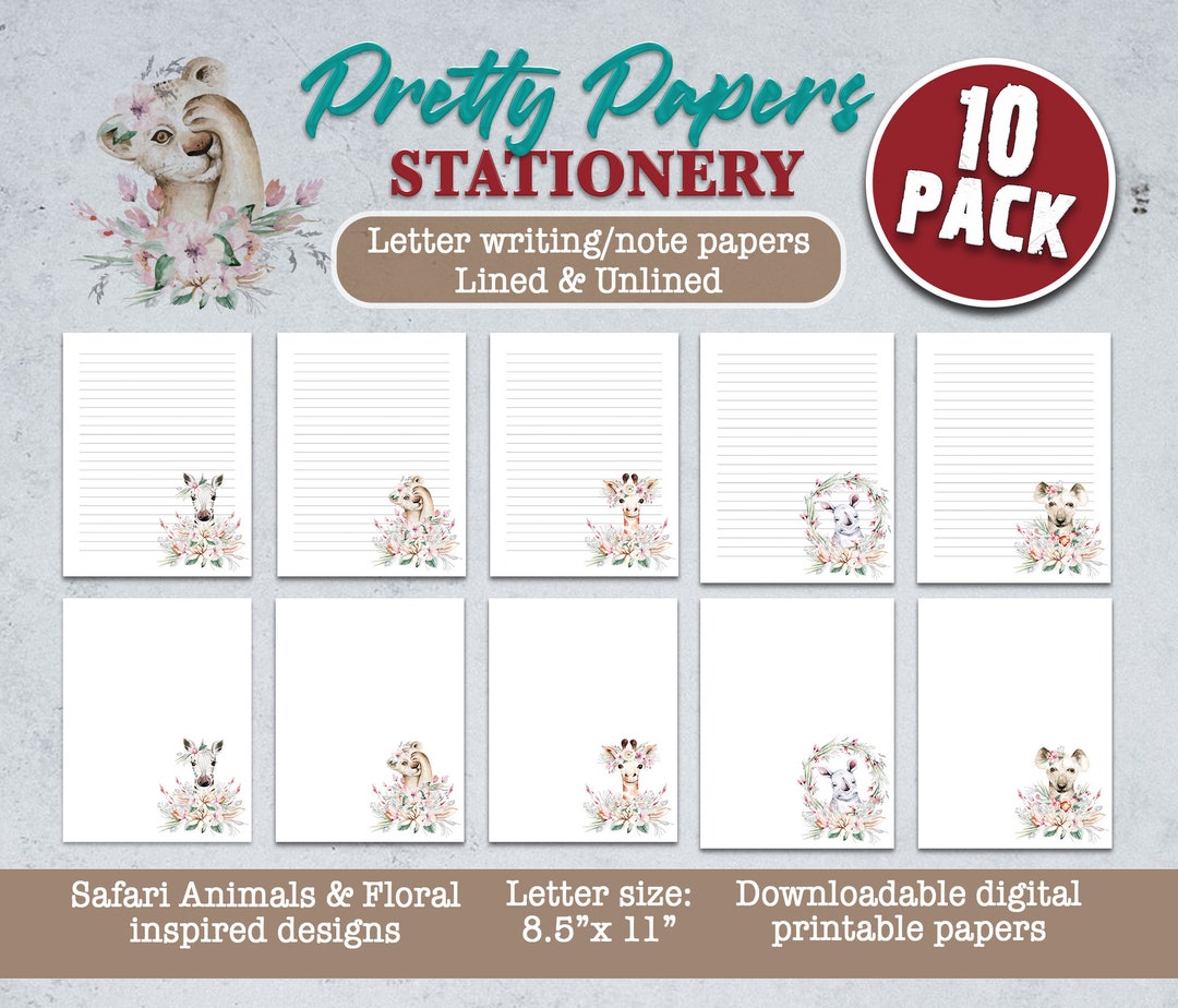Writing Paper, SAFARI ANIMAL, Paper Bundle Animal Printable Stationery ...