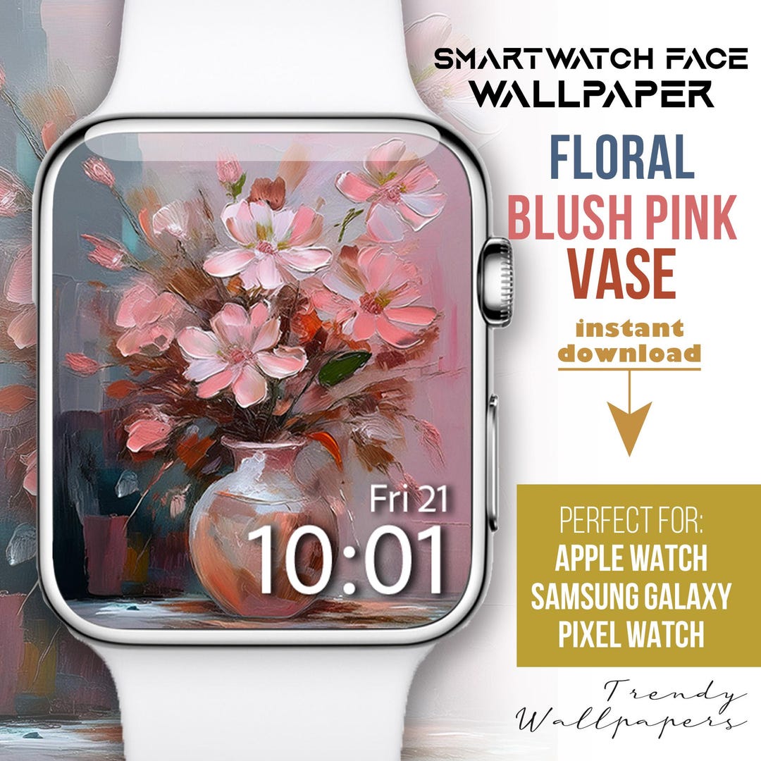 Apple Watch Face, Blush Pink Floral Vase Smartwatch Wallpapers, Boho ...