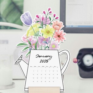 Printable Flowers Desk Calendar 2025, PNG, Printable JPG, Mini Office ...