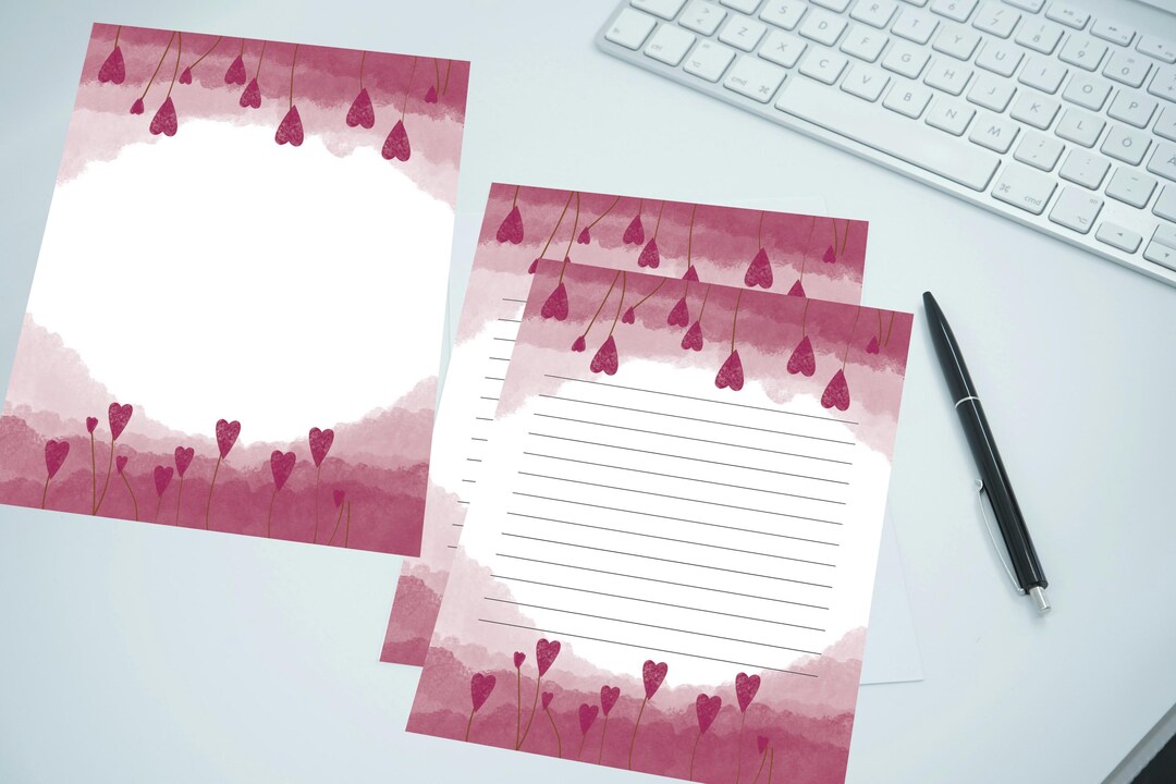 Hearts Writing Paper, Watercolour Hearts Stationery, Note Paper ...