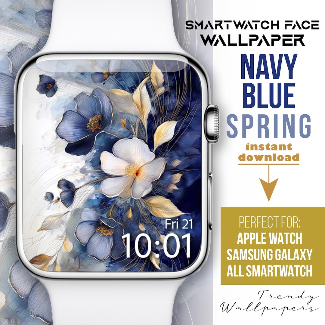 Apple Watch Face, Navy Blue Floral Watch Wallpaper, Wildflower Painting ...