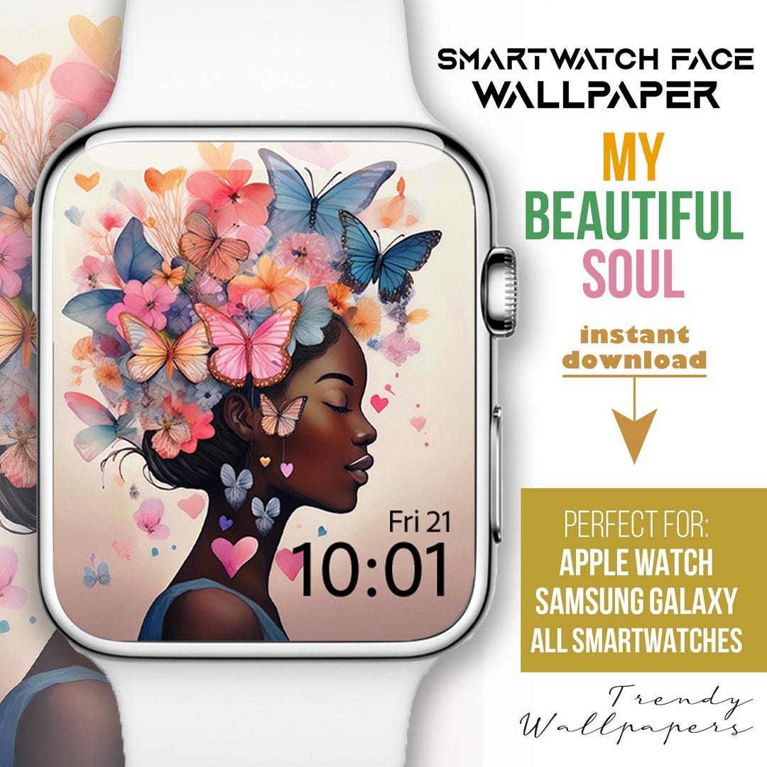 Apple Watch Face, Proud Black Woman Butterfly Floral Watch Wallpaper ...