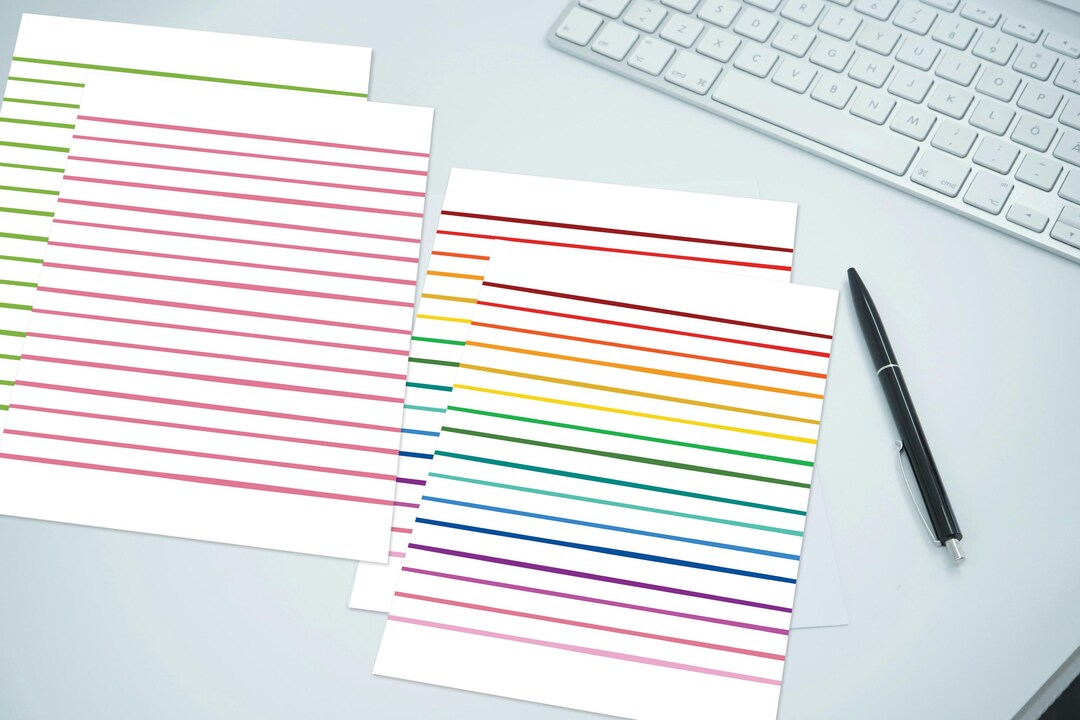 Ruled Writing Paper, Rainbow Colored Writing Sheets, Kids Journal Paper ...