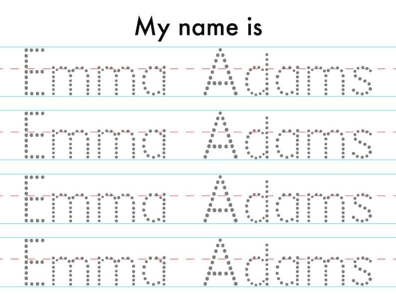 Name Tracing Worksheets, Personalized Name Tracing, Red and Blue Lines ...
