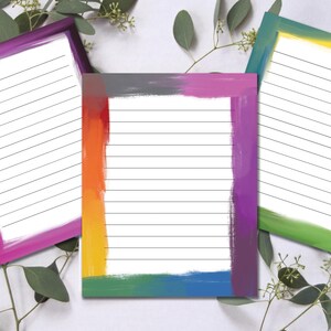 Writing Paper, Oil Painted Frame, Rainbow Stationery, Note Paper, Lined ...