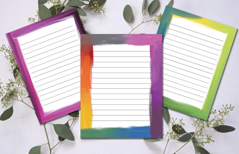 Writing Paper, Oil Painted Frame, Rainbow Stationery, Note Paper, Lined ...