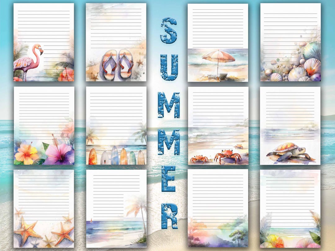Summer Writing Paper, Summer Beach Stationery, Note Paper, Junk Journal ...
