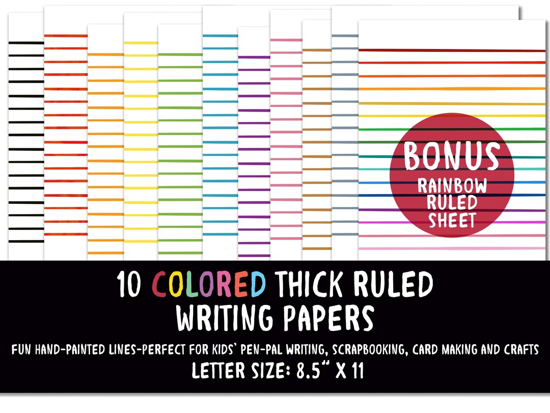 Rainbow Ruled Writing Paper, Colored Writing Sheets, Kids Journal Paper ...
