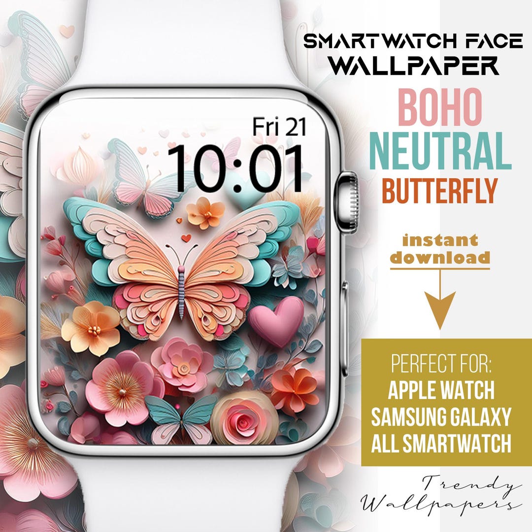 Apple Watch Face, 3D Butterfly Floral Watch Wallpaper, Pastel Flower ...