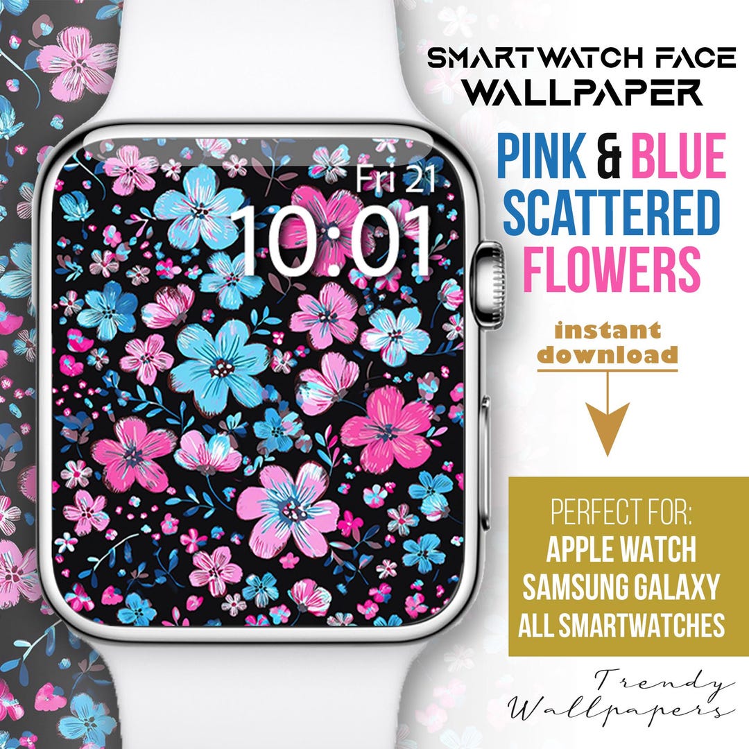 Apple Watch Face, Pink and Blue Flower Watch Wallpaper, Pastel Color ...