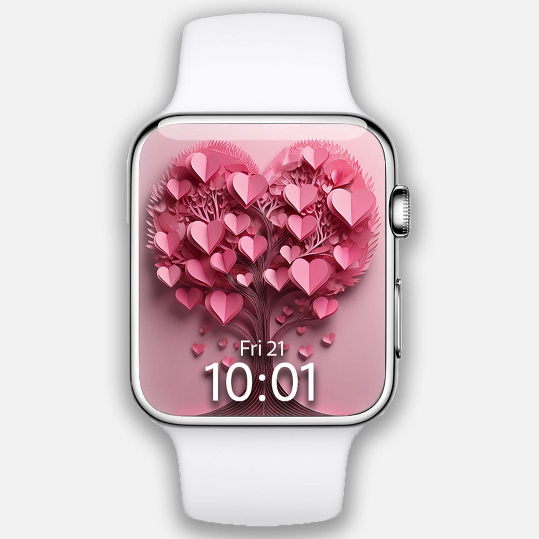 Apple Watch Face, 3D Hearts Watch Wallpapers, Pink Heart Tree, Pink ...