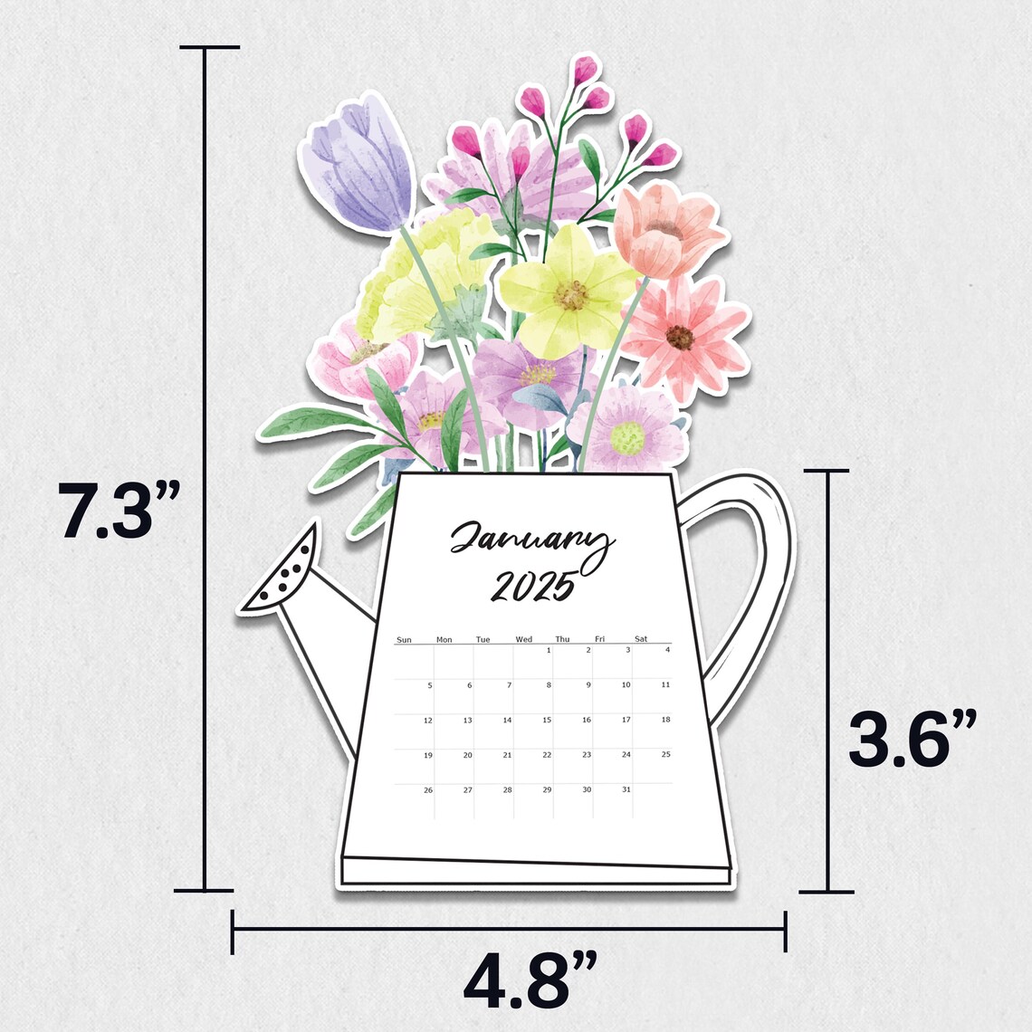 Printable Flowers Desk Calendar 2025, PNG, Printable JPG, Mini Office ...