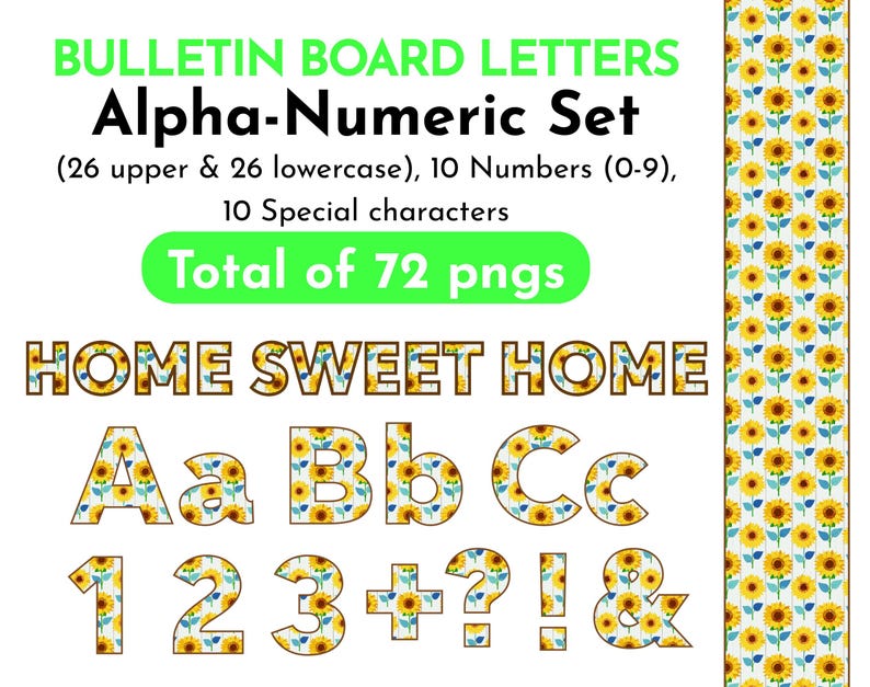 Large Bulletin Board Letters, Sunflower Decor, Yellow Floral Decal ...