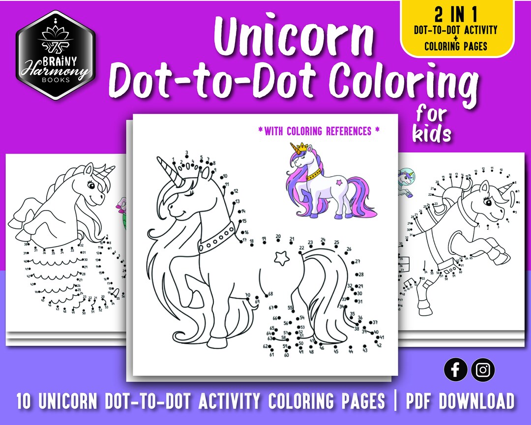 Unicorn Dot-to-dot Coloring Pages, Unicorn Dot-to-dot Activities ...