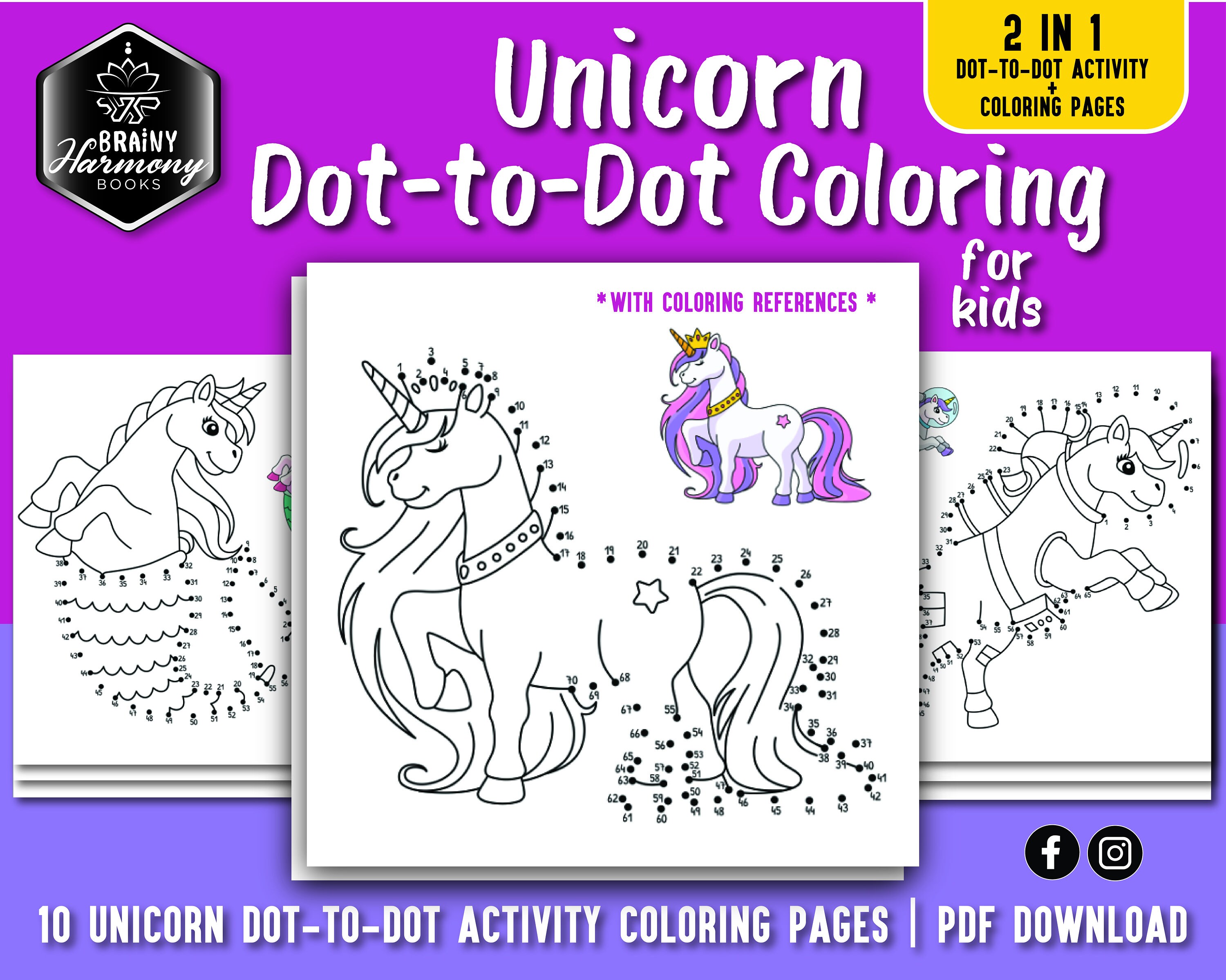 Unicorn Dot-to-dot Coloring Pages, Unicorn Dot-to-dot Activities ...