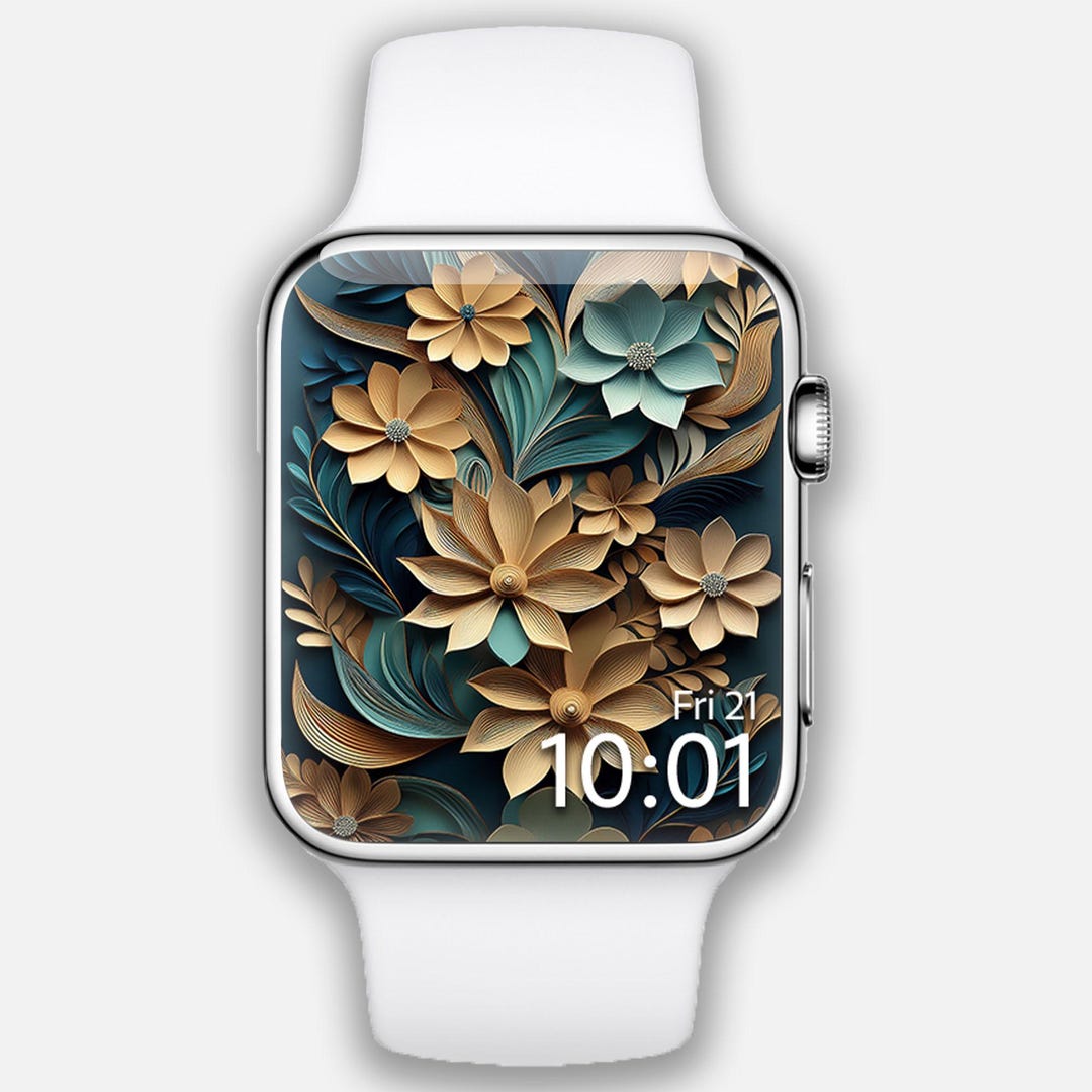 Apple Watch Face, 3D Floral Watch Wallpaper, Teal Wildflower Pattern ...