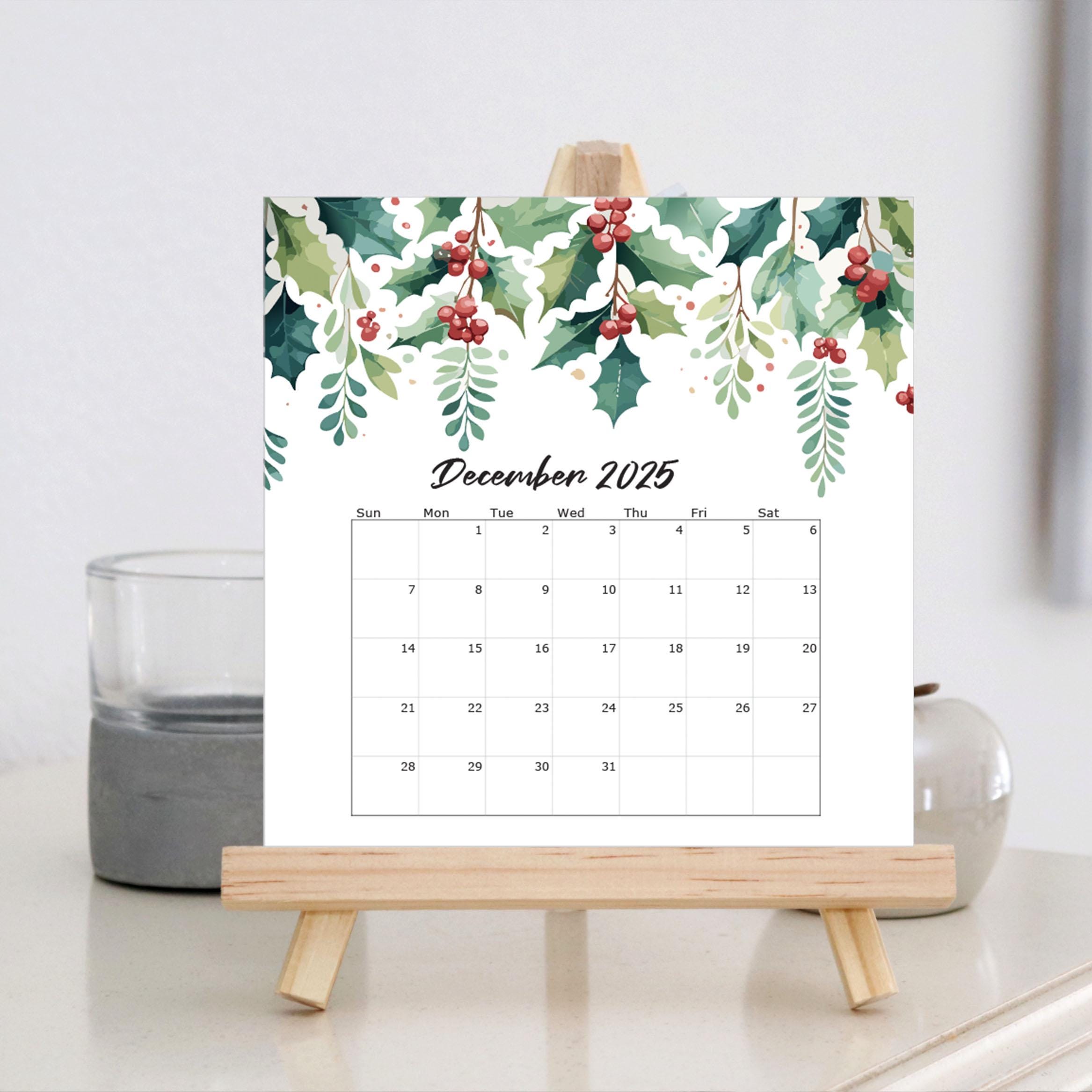 Printable Floral Desk Calendar 2025, Hanging Flowers Mini Desk Calendar ...