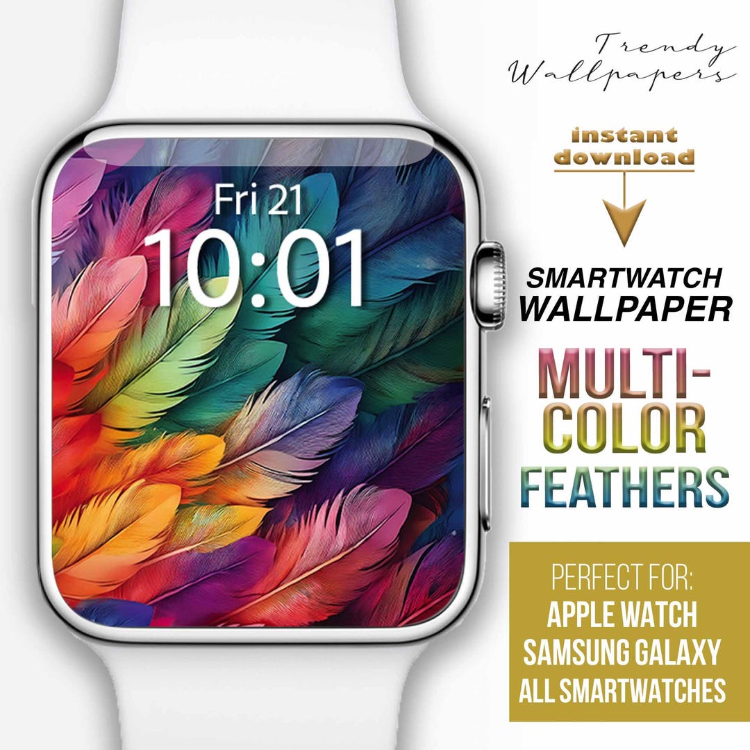 Apple Watch Face, Colorful Feathers Watch Wallpaper, Rainbow Color ...