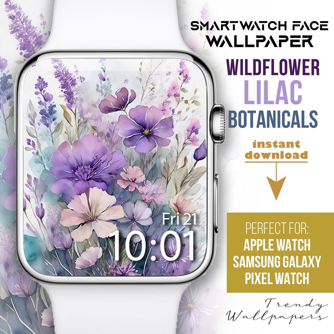 Apple Watch Face, Boho Pastel Floral Watch Wallpaper, Lavender Purple ...