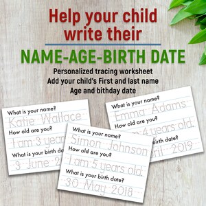 Name Tracing Worksheets, Personalized Name, Age and Birth Date Tracing ...