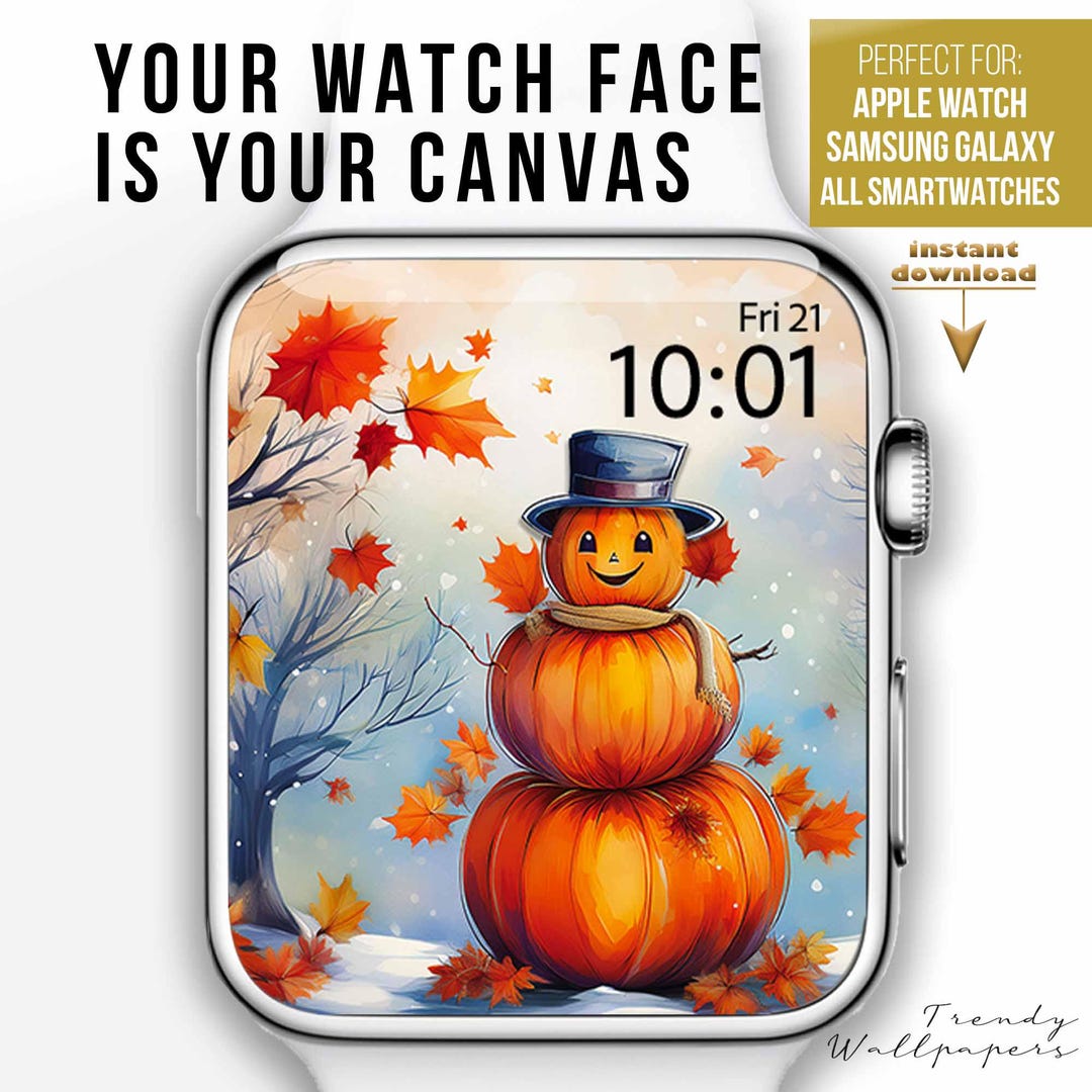 Happy Pumpkin Fall Watch Face, Boho Autumn Watch Wallpaper, Orange ...