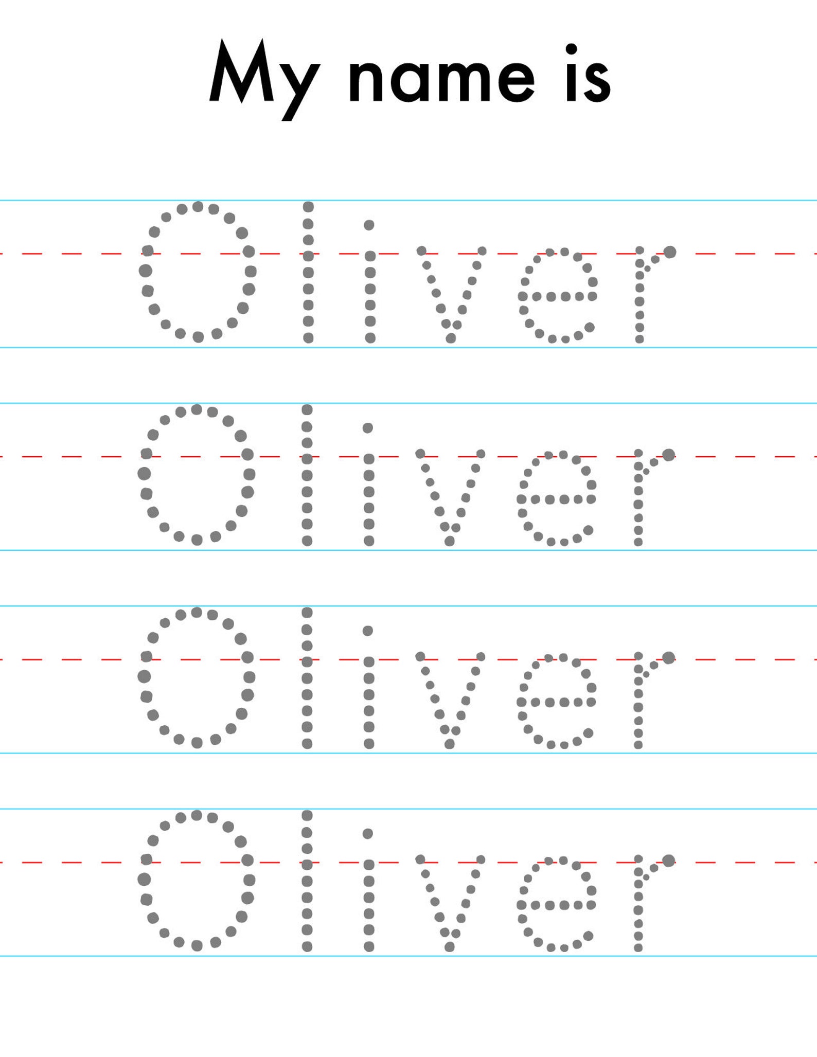 Name Tracing Worksheets, Personalized Name Tracing, Red and Blue Lines ...