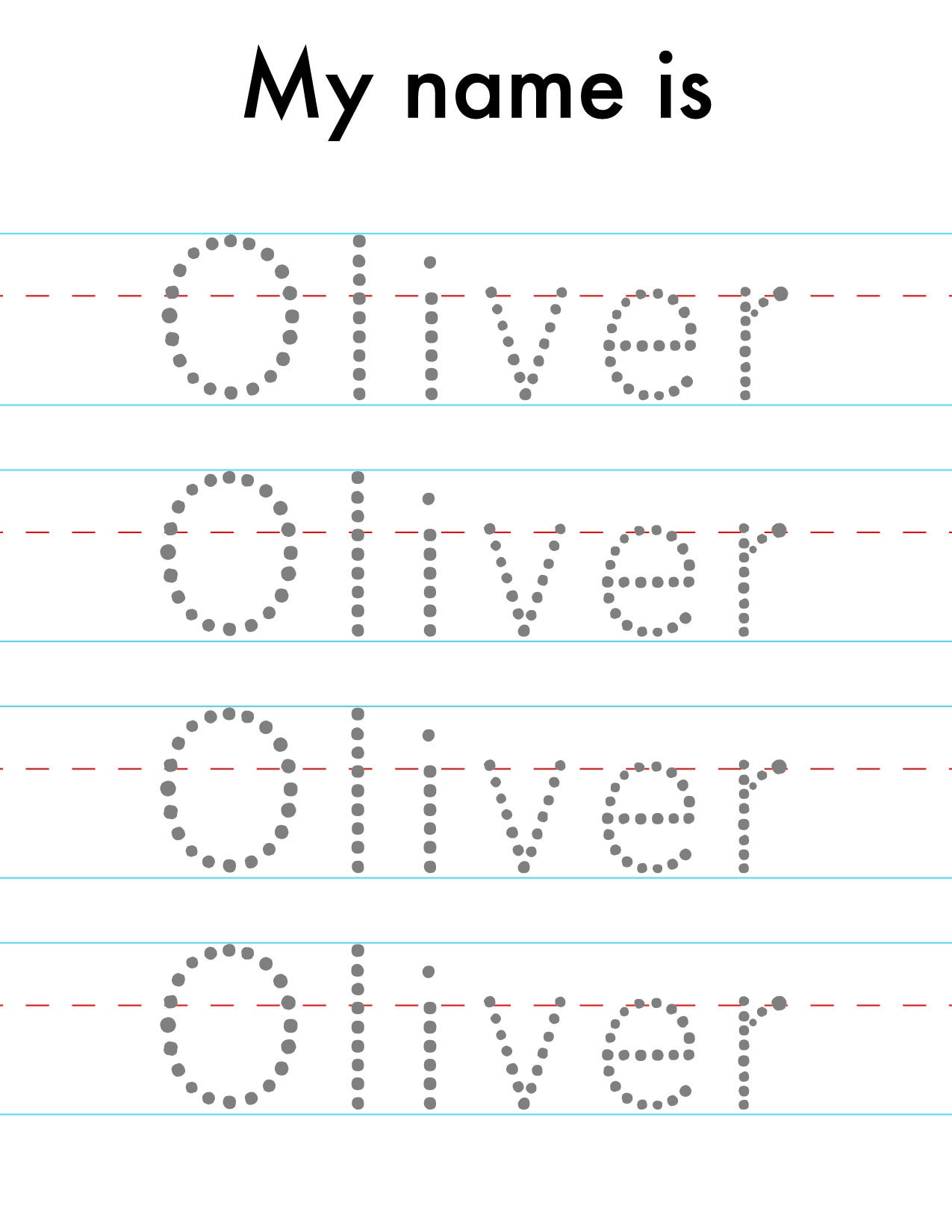 Name Tracing Worksheets, Personalized Name Tracing, Red and Blue Lines ...