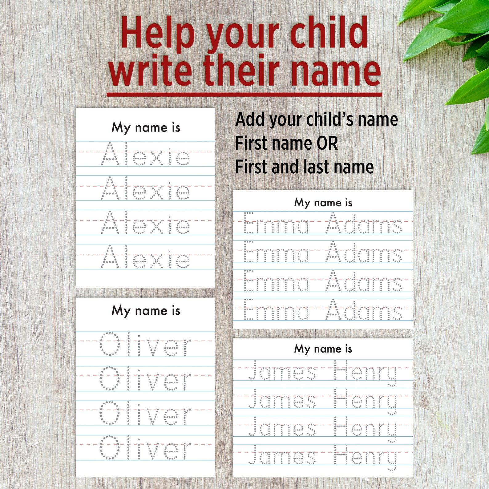 Name Tracing Worksheets, Personalized Name Tracing, Red and Blue Lines ...