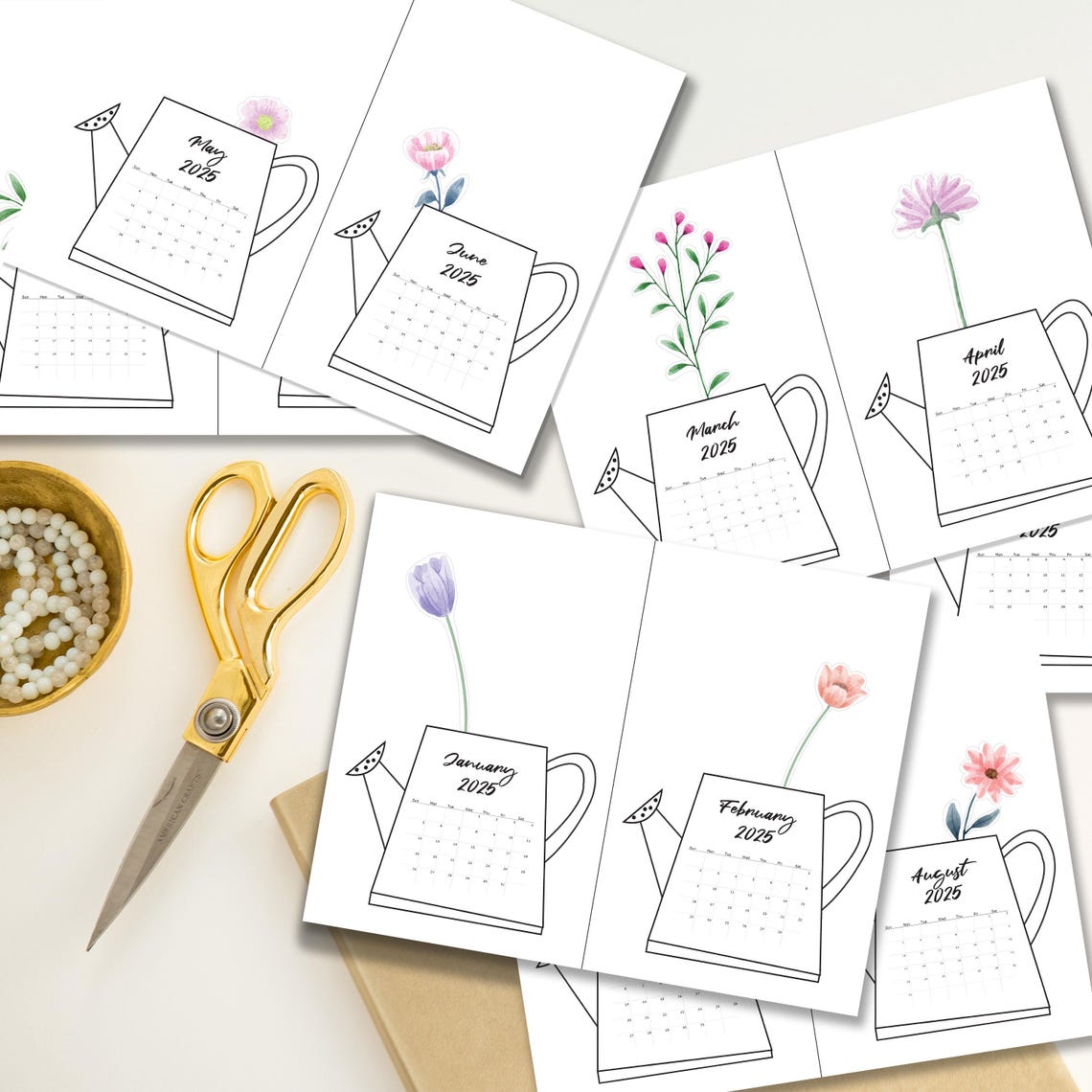 Printable Flowers Desk Calendar 2025, PNG, Printable JPG, Mini Office ...