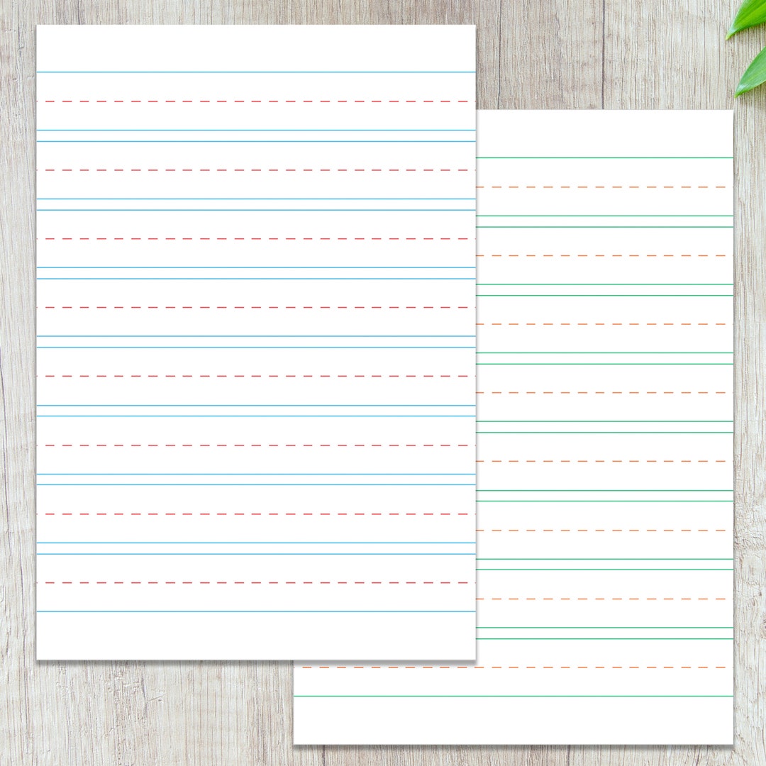 Lined Paper Red and Blue, Green/orange, Writing Practice, Worksheet ...