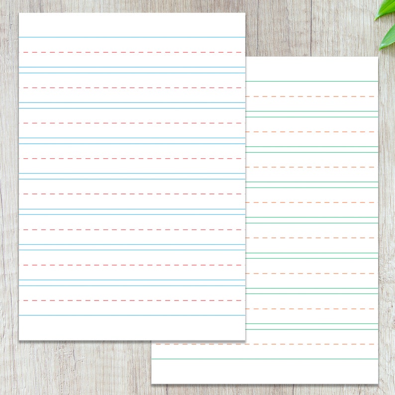 Lined Paper Red and Blue, Green/orange, Writing Practice, Worksheet ...