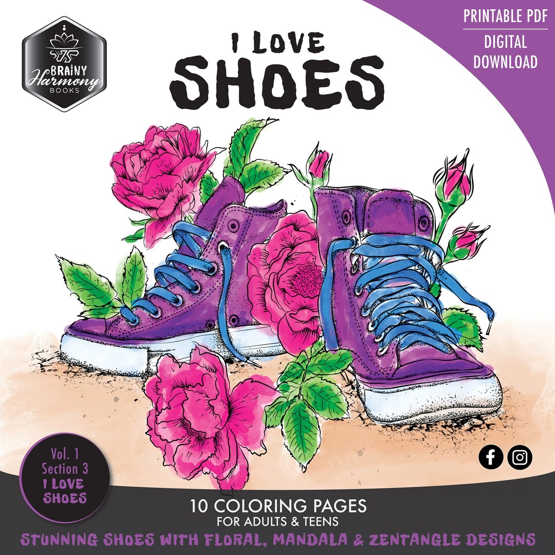 Coloring Book Pages: 10 Shoes Coloring Pages, Floral, Mandala and ...