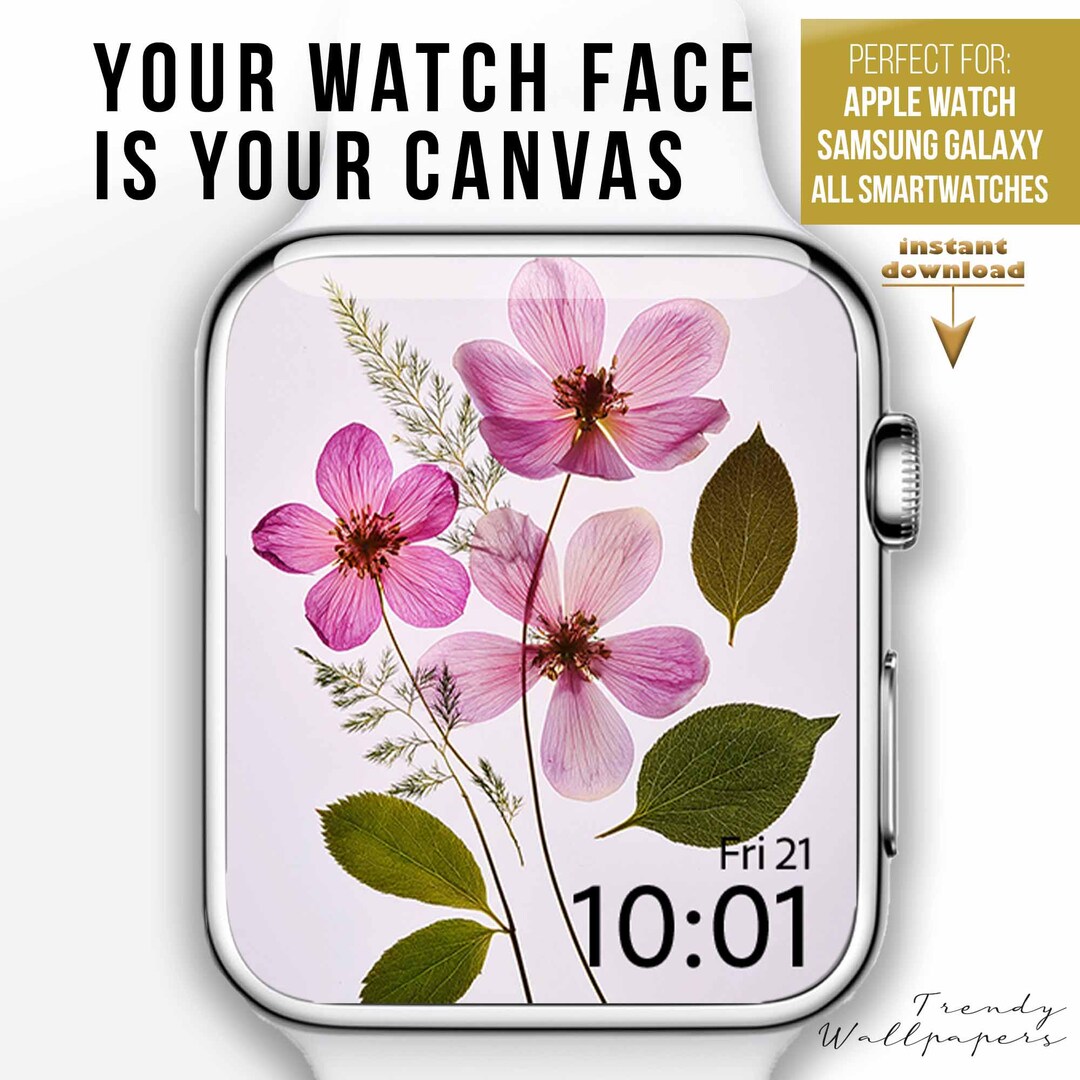 Pressed Pink Flower Watch Face, Pink Pastel Floral Watch Wallpaper ...