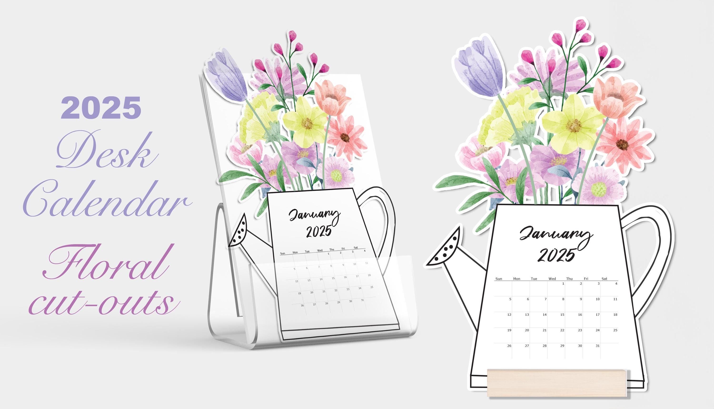 Printable Flowers Desk Calendar 2025, PNG, Printable JPG, Mini Office ...