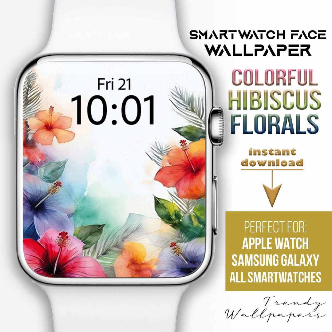 Apple Watch Face, Colorful Pastel Floral Watch Wallpaper, HIBISCUS ...