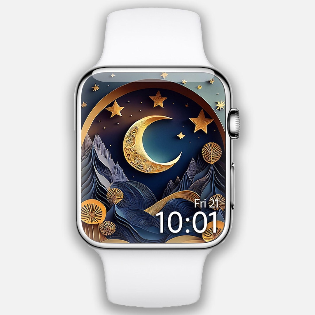 Apple Watch Face, 3D Navy Blue and Gold Crescent Moon Watch Wallpaper ...