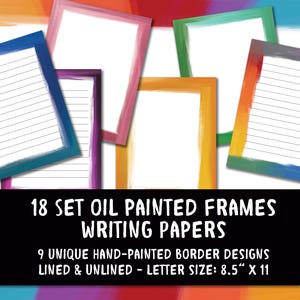 Writing Paper, Oil Painted Frame, Rainbow Stationery, Note Paper, Lined ...