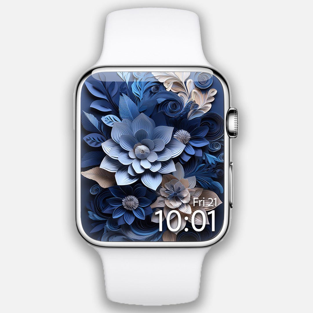 Apple Watch Face, 3D Navy Blue Floral Watch Wallpaper, Wildflower ...