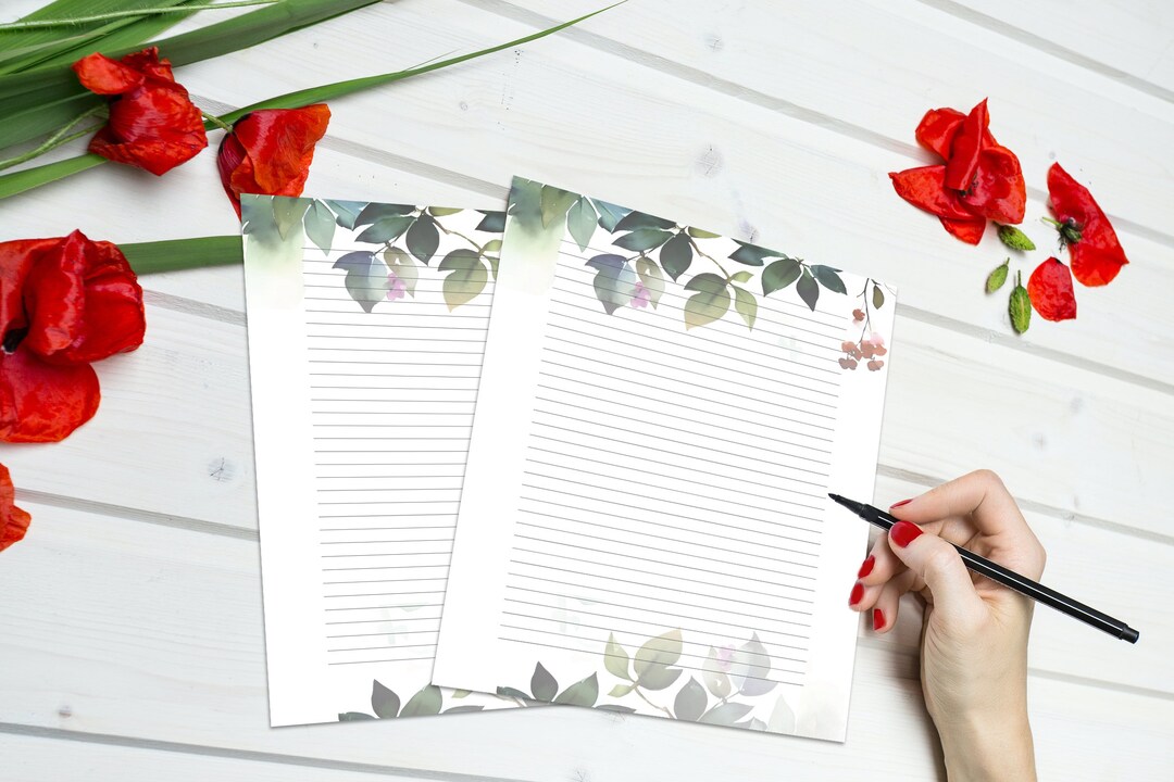 Writing Paper, Floral Note Paper Bundle, Set of 24 Sheets, Printable ...