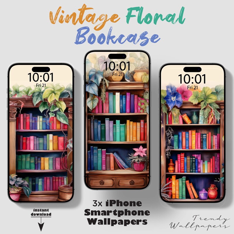 Bookshelf Wallpaper - Etsy