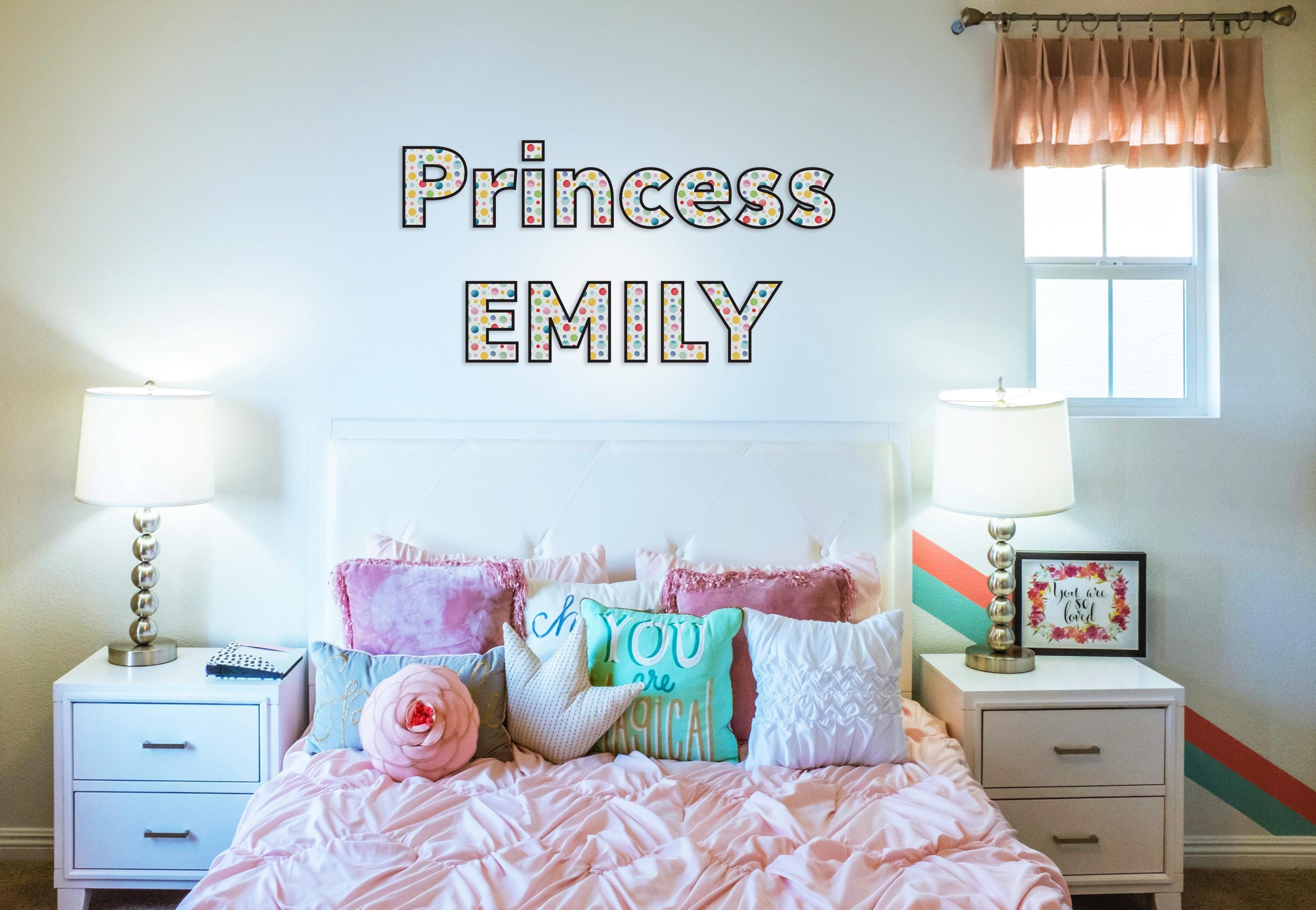 Bulletin Board Letters, Color Dots Bedroom Decor, Room Decal Lettering ...
