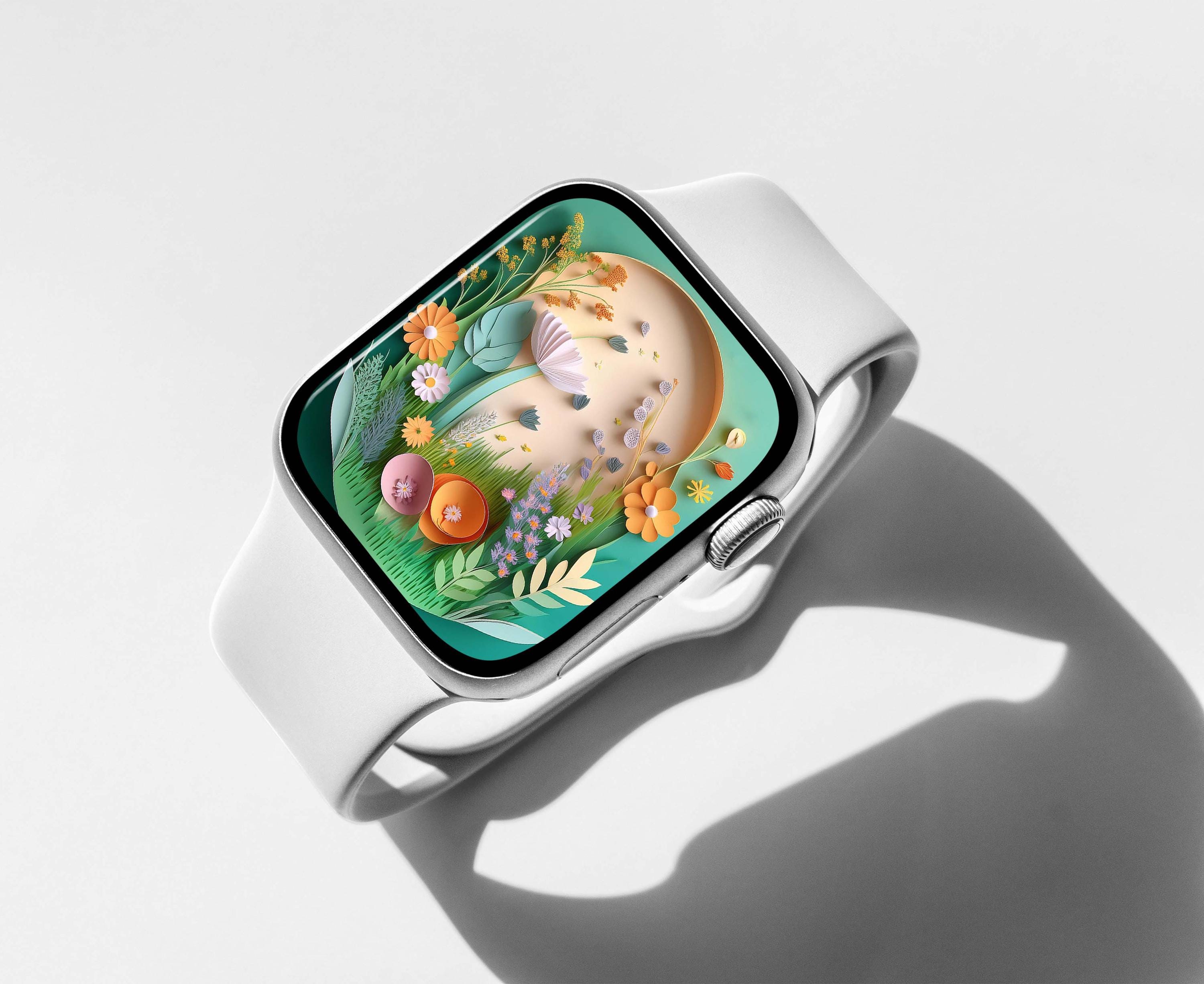 Apple Watch Face, 3D Floral Watch Wallpaper, Mint Green Wildflower ...
