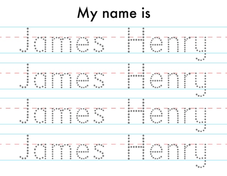 Name Tracing Worksheets, Personalized Name Tracing, Red and Blue Lines ...