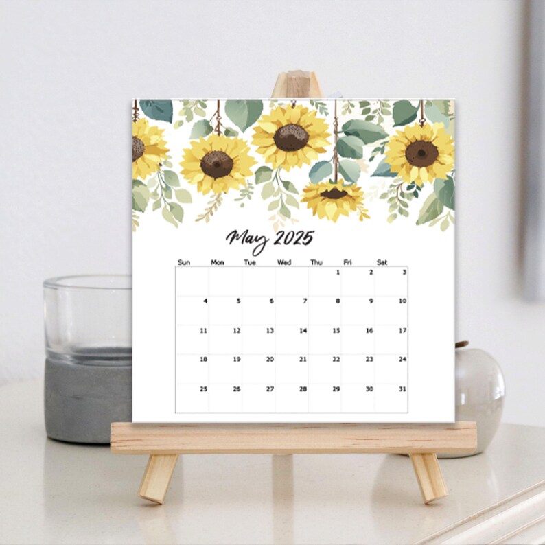 Printable Floral Desk Calendar 2025, Hanging Flowers Mini Desk Calendar ...