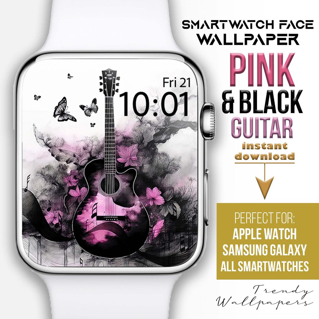 Apple Watch Face, Pink Guitar Boho Pastel Floral Watch Wallpaper, Dusty ...