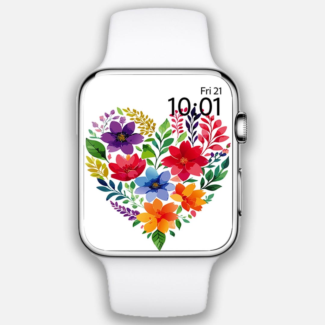 Apple Watch Face, Bright Pastel Floral Watch Wallpaper, Heart Flowers ...