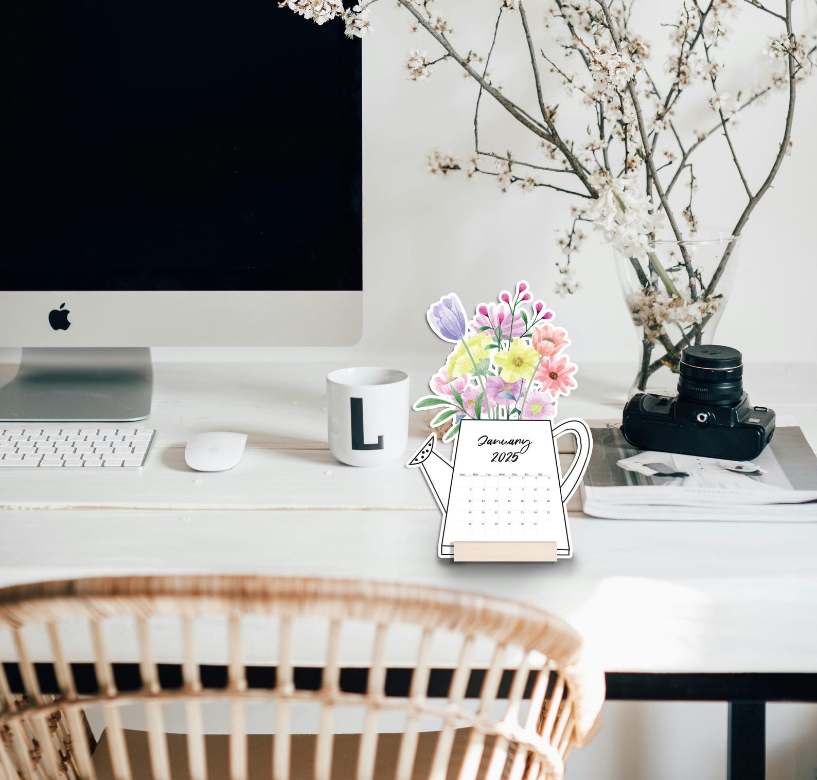 Printable Flowers Desk Calendar 2025, PNG, Printable JPG, Mini Office ...