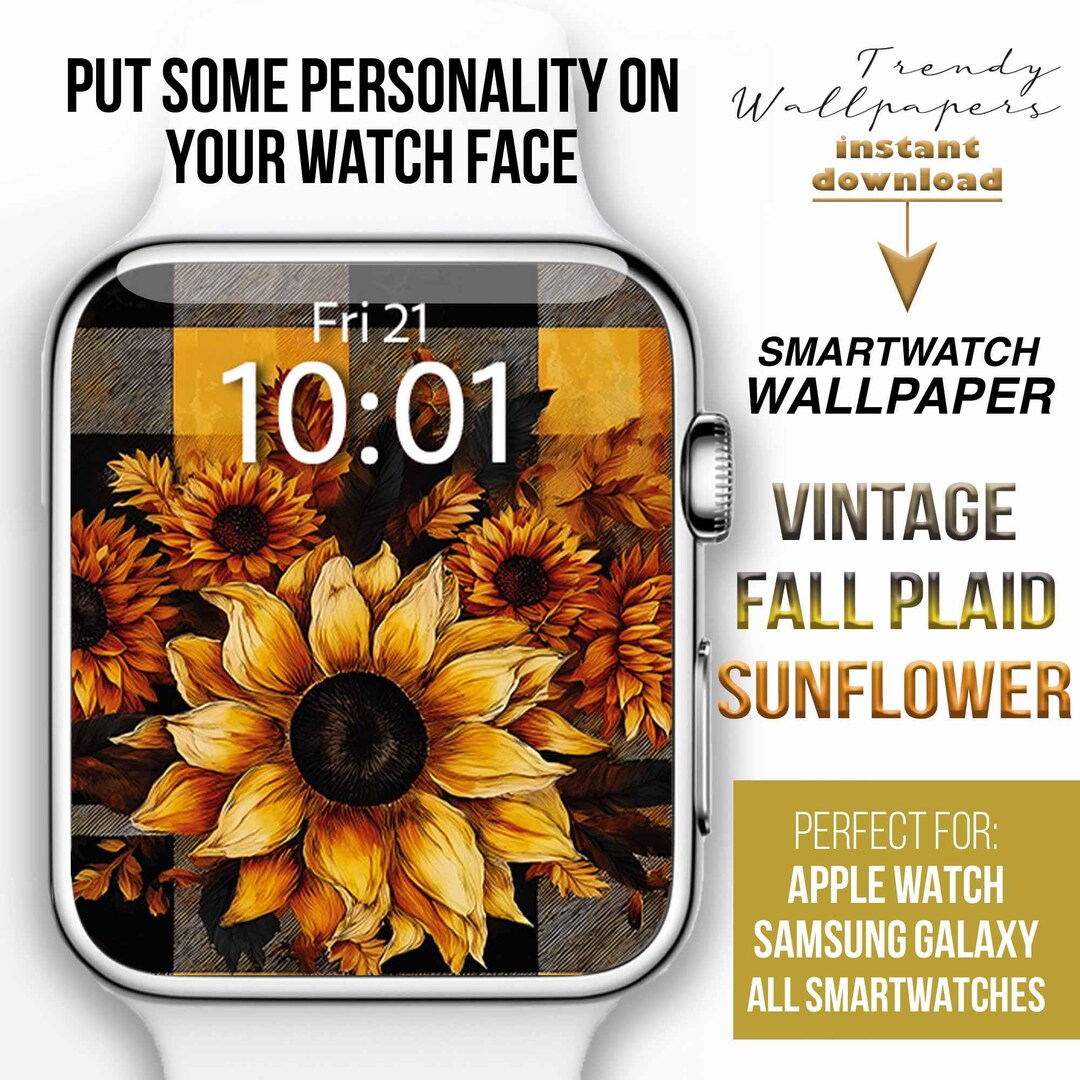 Sunflower Plaid Fall Watch Face Aesthetics, Autumn Apple Watch Face ...