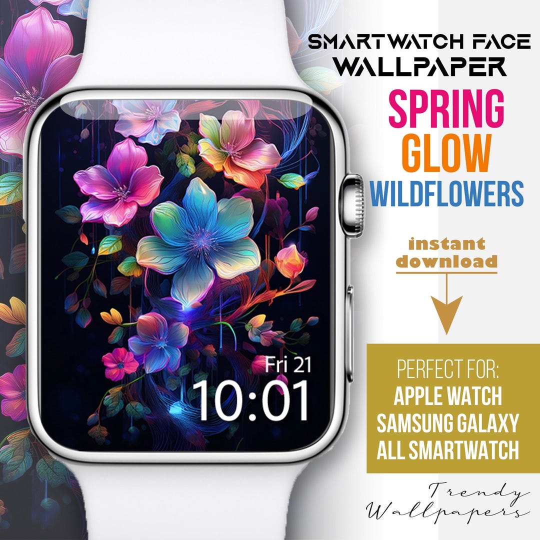 Apple Watch Face, Glowing Flower Watch Wallpaper, Colourful Floral ...