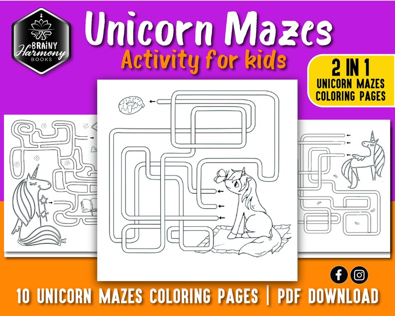 Unicorn Mazes Coloring Pages Unicorn Maze Activities - Etsy